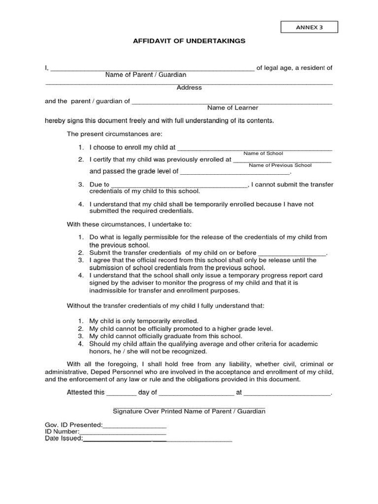 Affidavit of Undertaking Annex 3 | PDF Affidavit of Undertaking Annex 3 | PDF