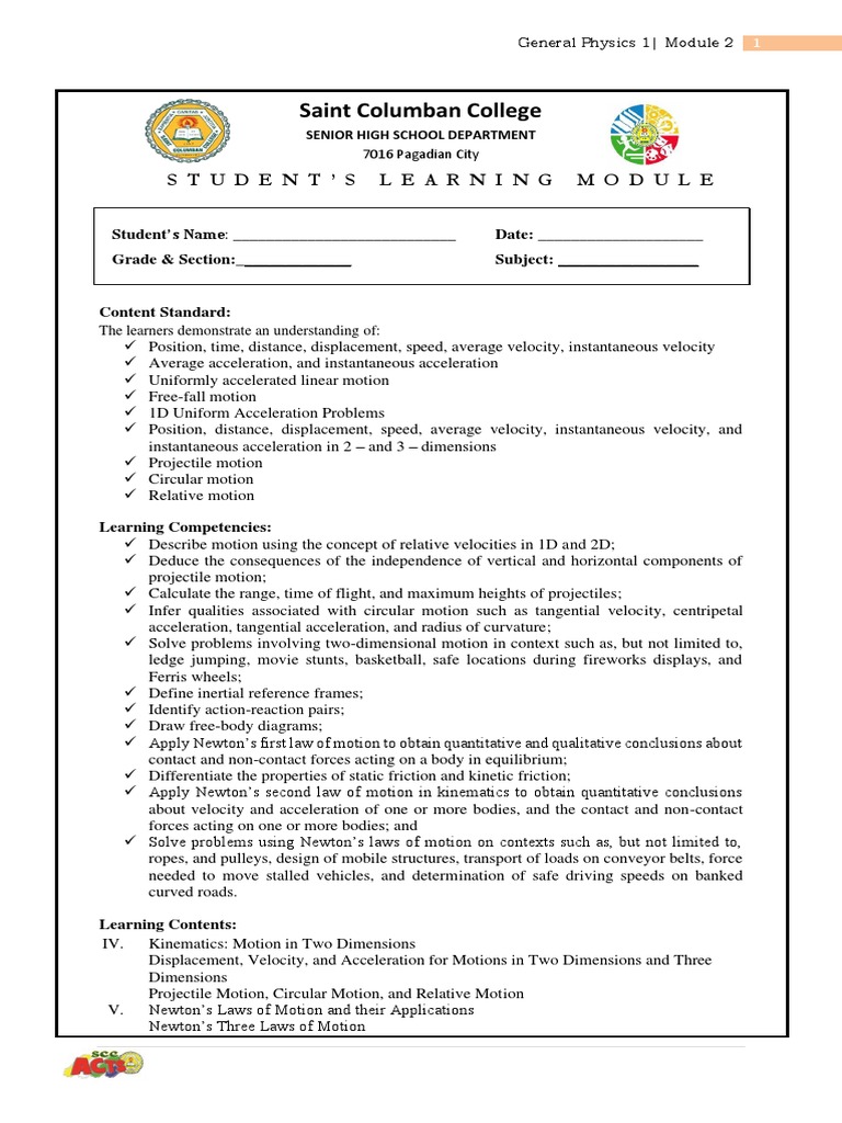 Grade 11 General Physics Module 2 | PDF | Force | Weight