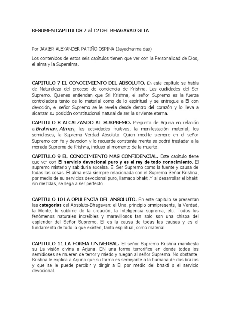 Resumen Capitulos Del 7 Al 12 Del Bhagavad Gita Jayadharma Das | PDF ... Resumen Capitulos Del 7 Al 12 Del Bhagavad Gita Jayadharma Das | PDF ...
