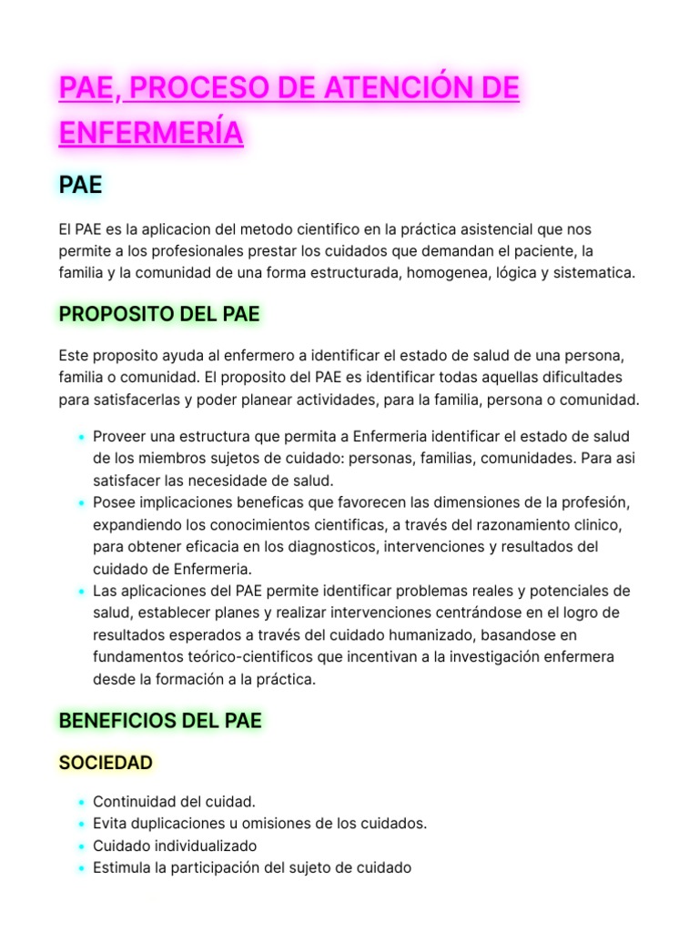 Pae, Proceso de Atención de Enfermería | PDF | Enfermería | La ...