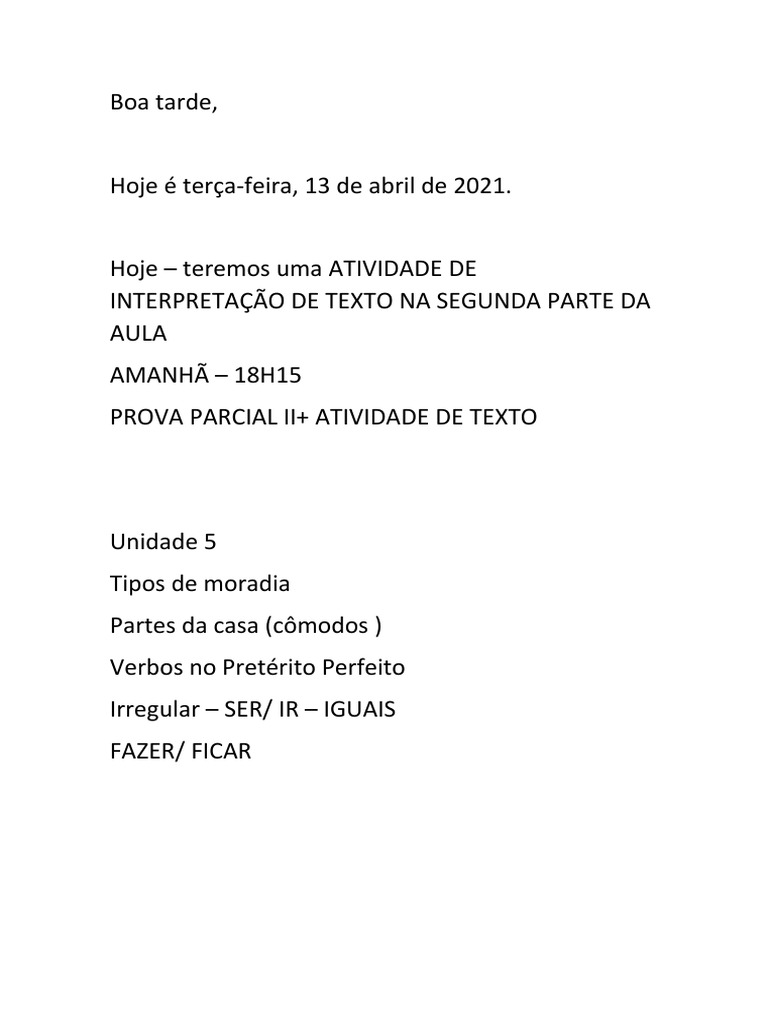 Verbo FICAR - FAZER e Revisão de Tempos Verbais | PDF