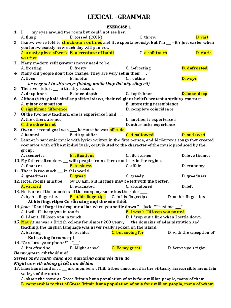Lexical - Grammar: Exercise 1 | PDF