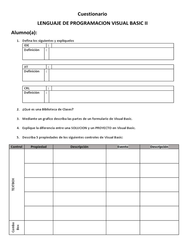 Cuestionario de Visual Basic | PDF