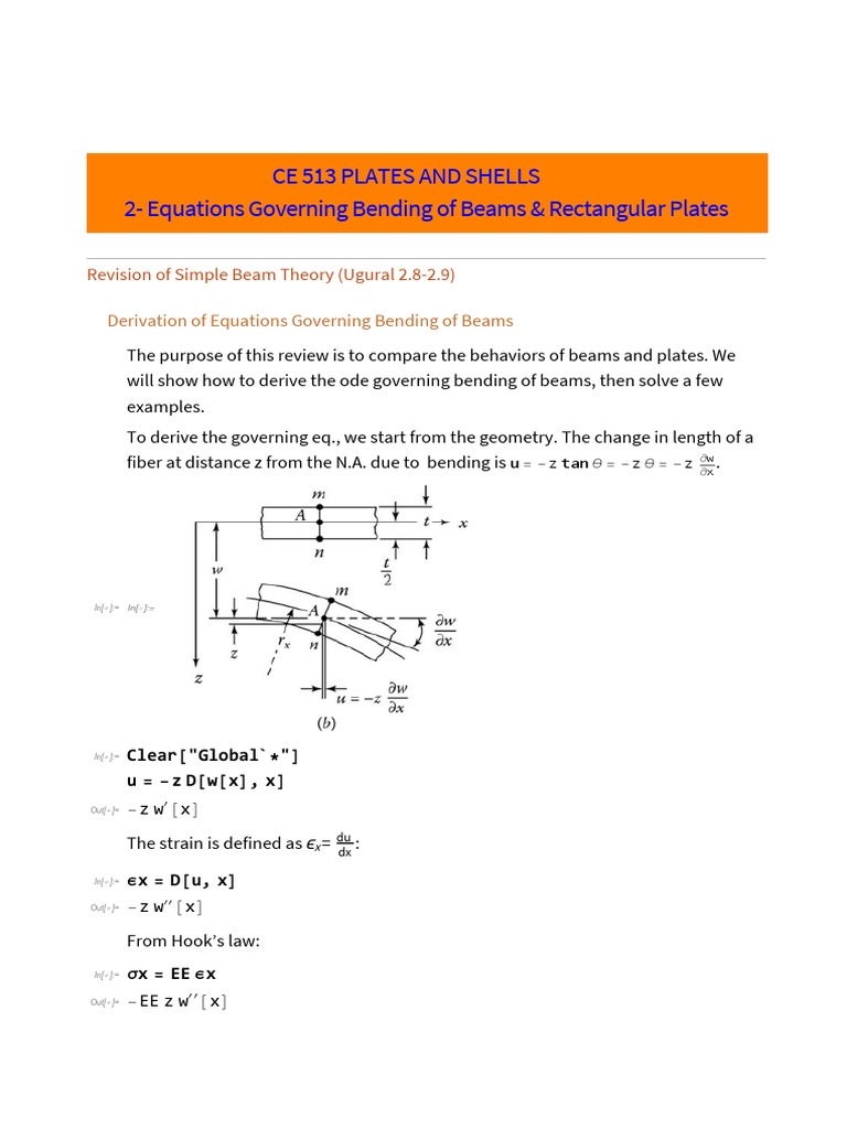 Ce 513 Plates and Shells 2-Equations Governing Bending of Beams ...