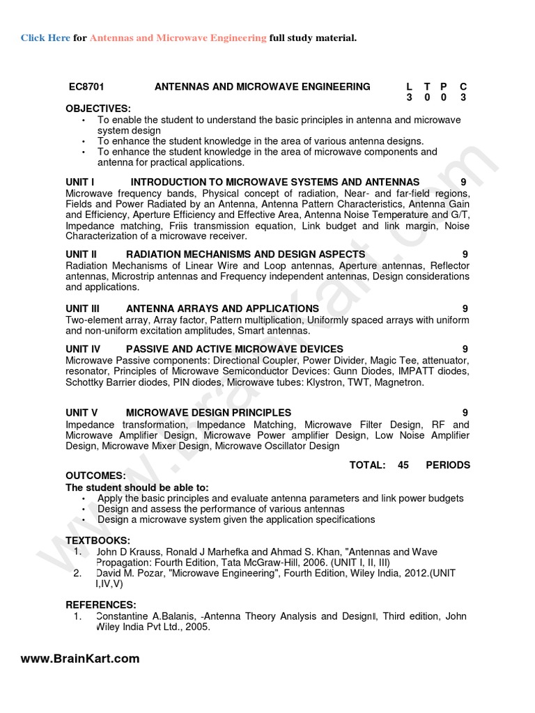 Antennas and Microwave Engineering Syllabus | PDF | Antenna (Radio ...