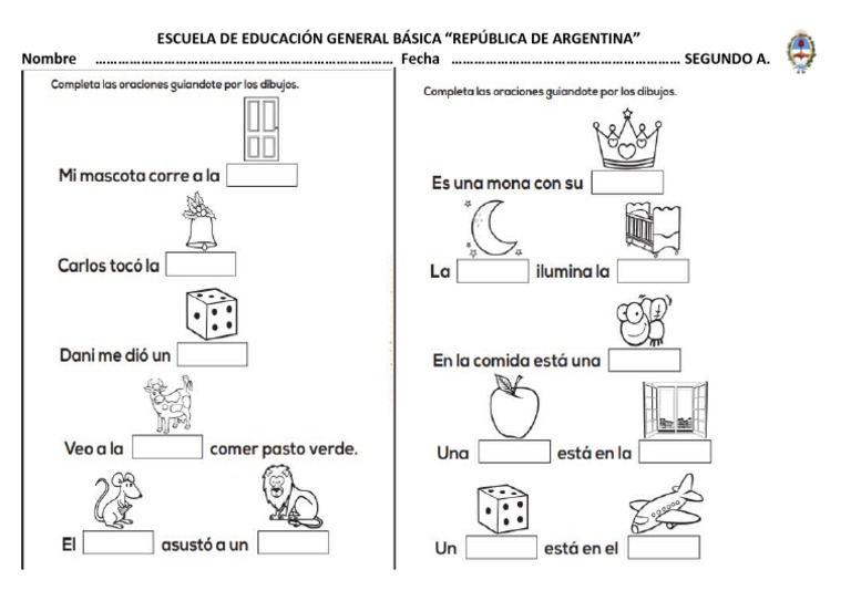 Actividades de Oraciones con Dibujos | PDF