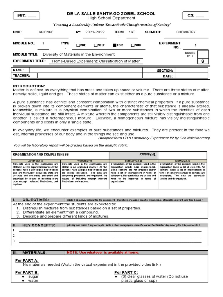 (For Student Annotation) Worksheet 2 Home-Based Experiment 1 ...
