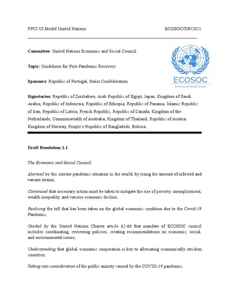 Draft Resolution 1.1 - ECOSOC | PDF | United Nations | International ...
