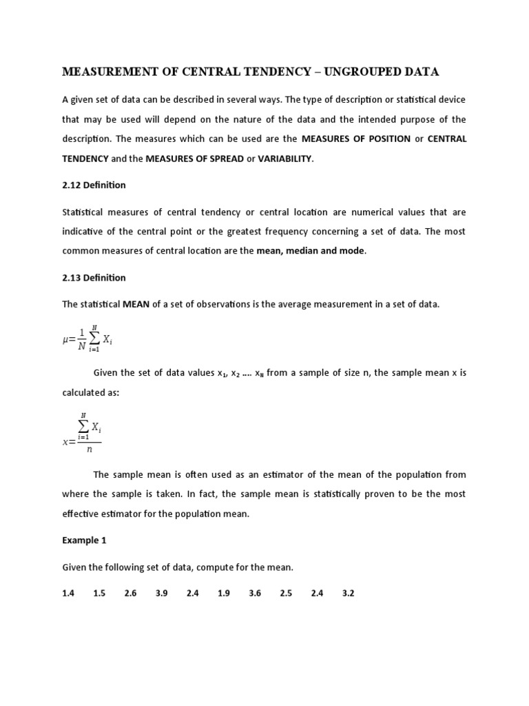 Measurement of Central Tendency - Ungrouped Data: Tendency and The ...