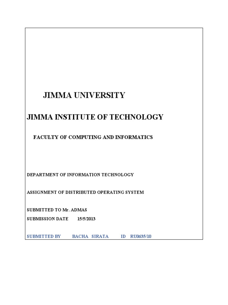 Jimma University: Jimma Institute of Technology | PDF | Operating System | Computer Network