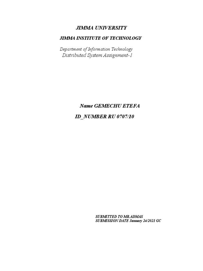 Distributed System Assignment-1: Jimma University | PDF | Computer ...
