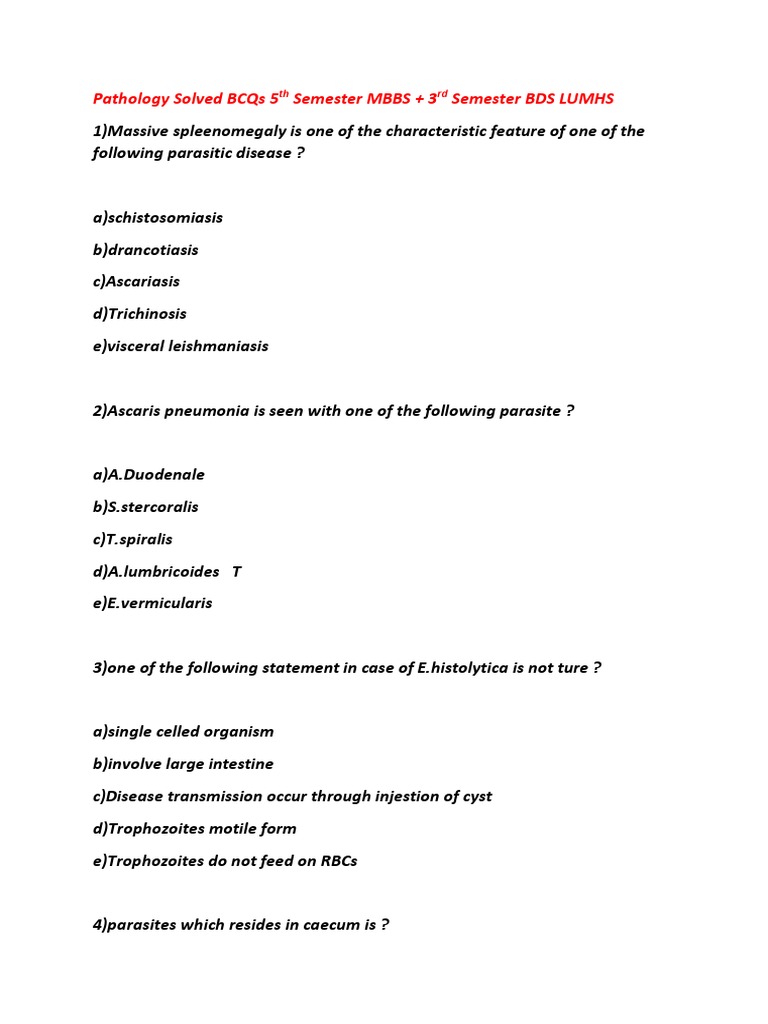 Pathology Important Solved BCQs 5th Semester MBBS + 3rd Semester BDS LUMHS | PDF | Embolism | Vein