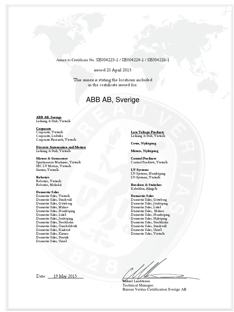ABB Sweden Certification Locations | PDF | Physical Quantities ...