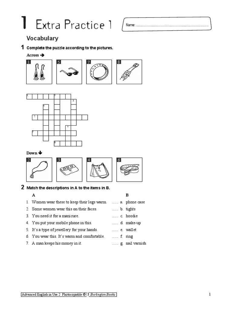 Vocabulary: Complete The Puzzle According To The Pictures. Across | PDF