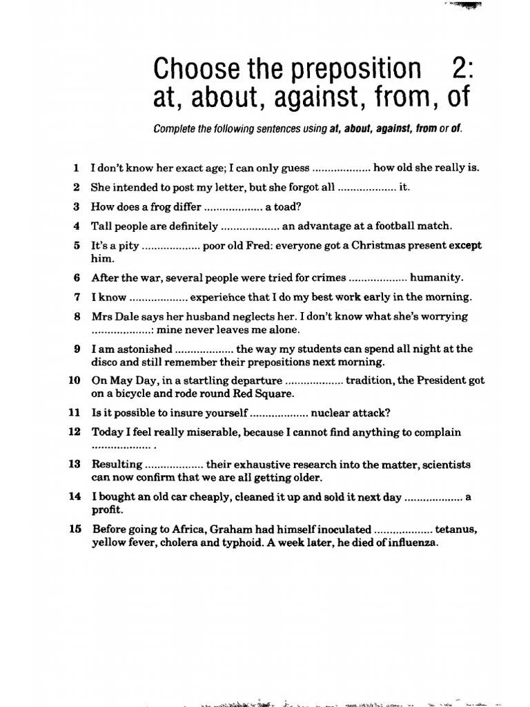 Choose The Preposition Test 2 | PDF