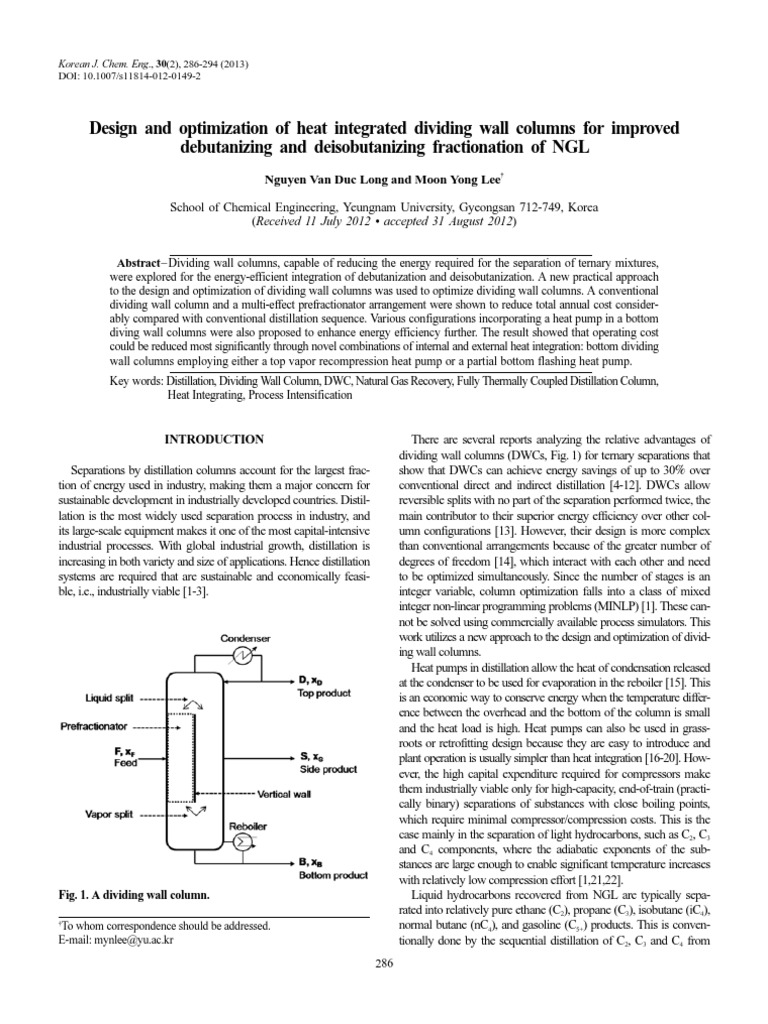 Design and Optimization of Heat Integrated Dividing Wall Columns For ...