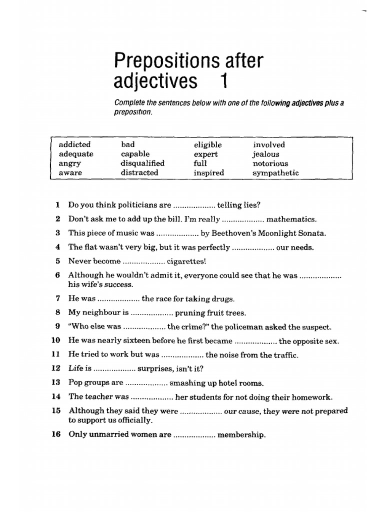 Prepositions After Adjectives | PDF