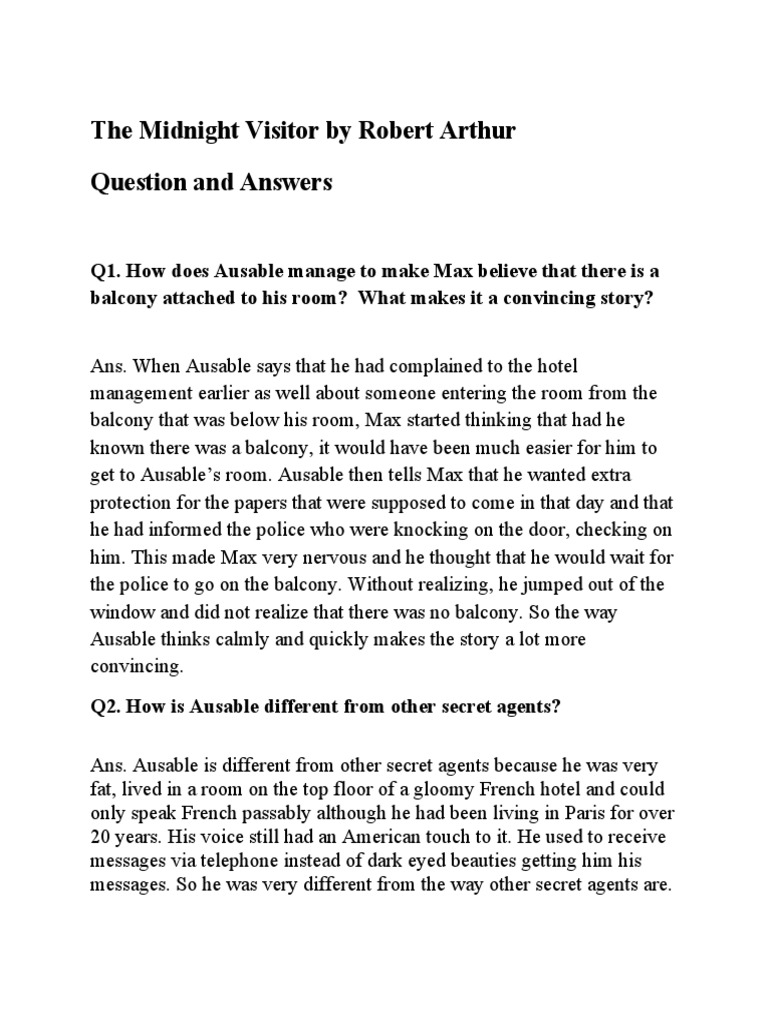 The Midnight Visitor Question and Answers | PDF | Mystery, Thriller ...