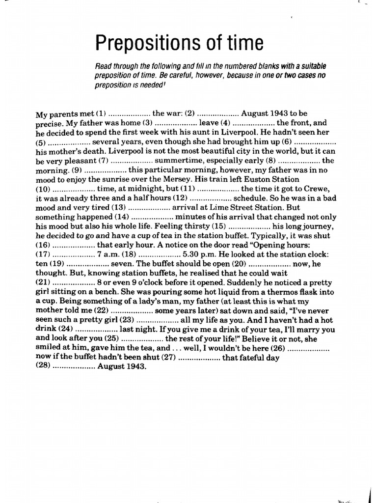 Prepositions of Time Test | PDF