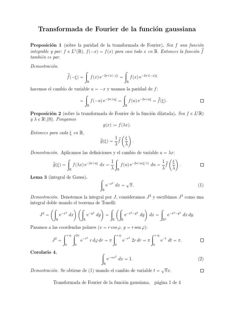 Fourier Transform of Gaussian Function Es | PDF | Transformada de ...