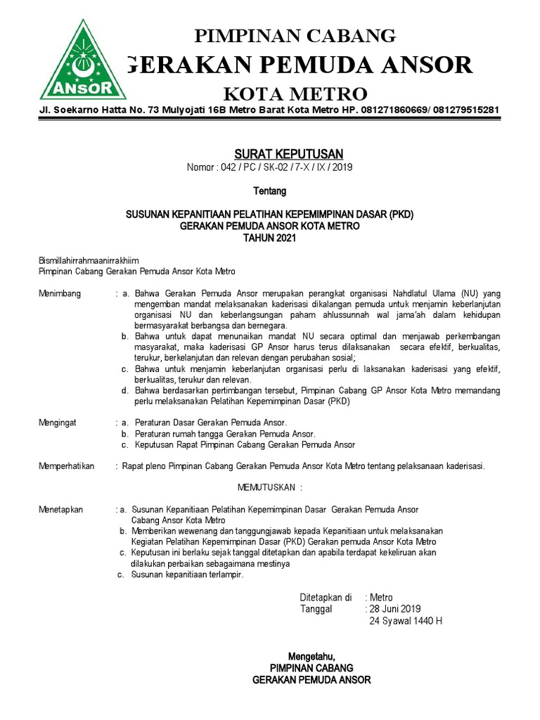 Kepanitiaan PKD Ansor Kota Metro | PDF