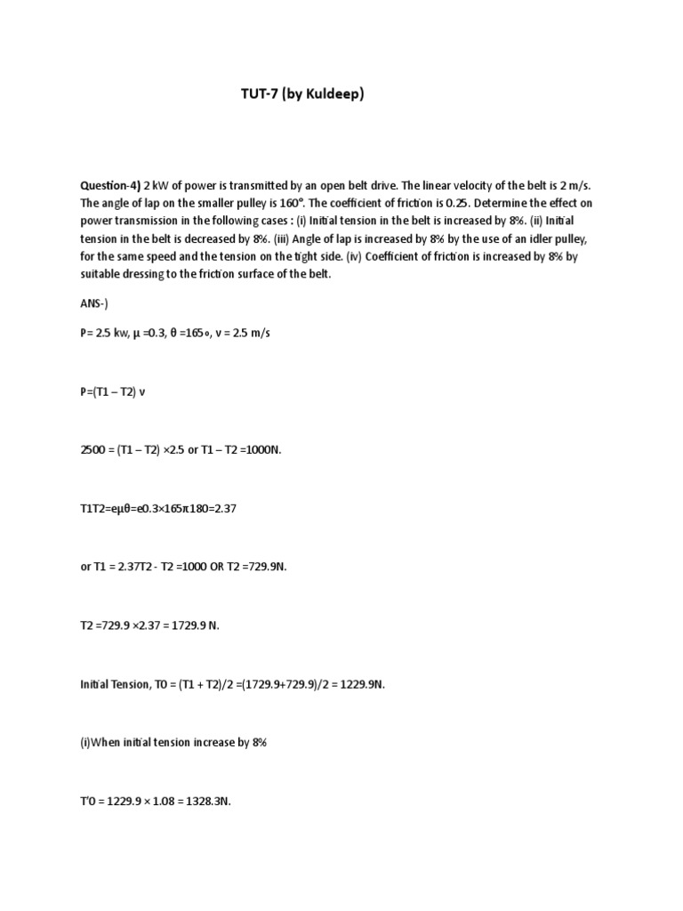 Mech Tut7 Ans | PDF | Belt (Mechanical) | Mechanical Engineering