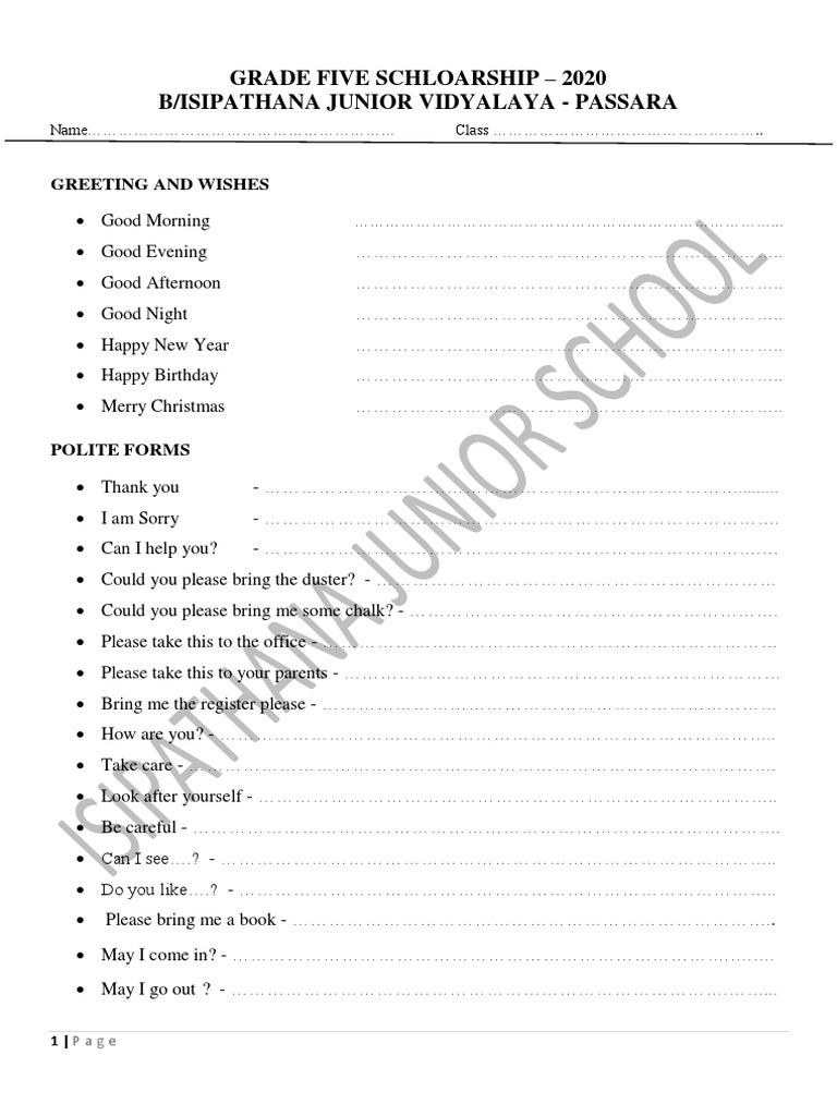 Grade 5 - English - Scholarship Paper | PDF | Foods | Cuisine