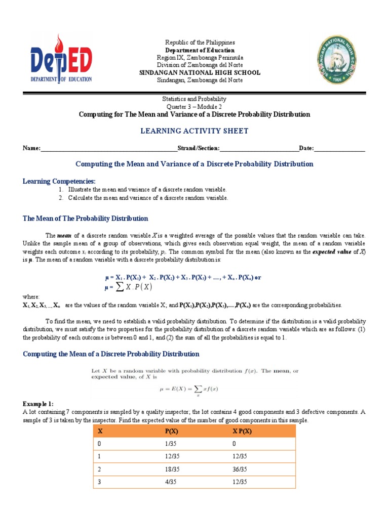 Las - Statistics-And-Probability - Q3 - W2 - For All G11 | PDF | Mean ...