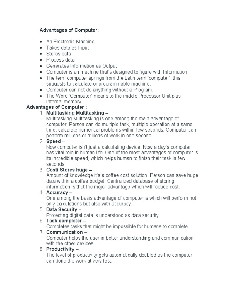 Advantages of Computer | PDF | Data | Information