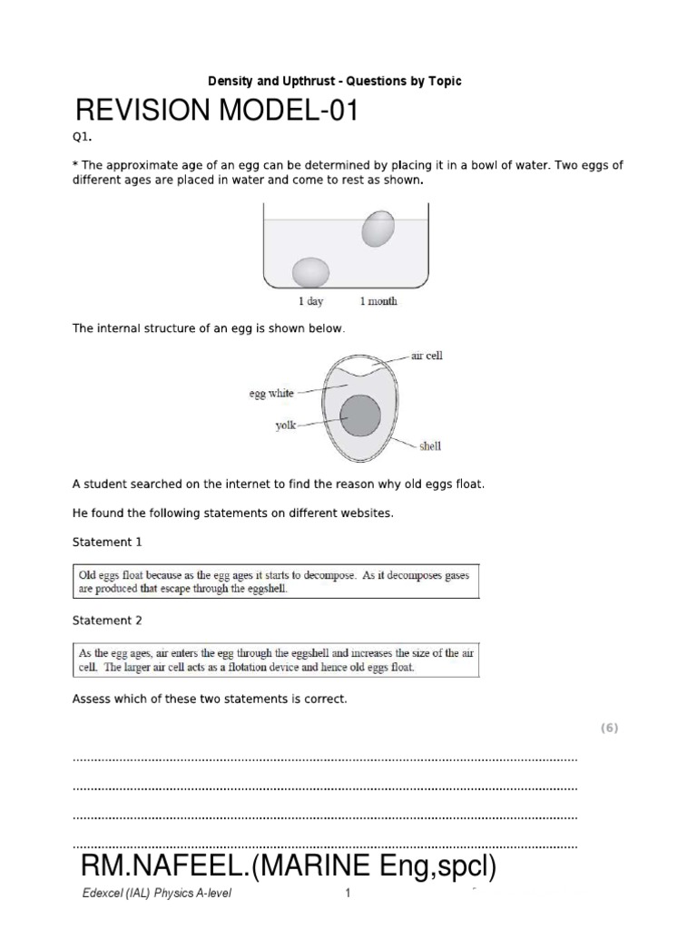 Revision Model-01: Density and Upthrust - Questions by Topic | PDF