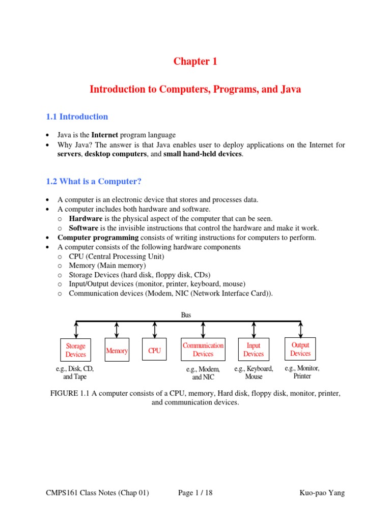 Introduction To Computers, Programs, and Java: Servers, Desktop Computers, and Small Hand-Held ...