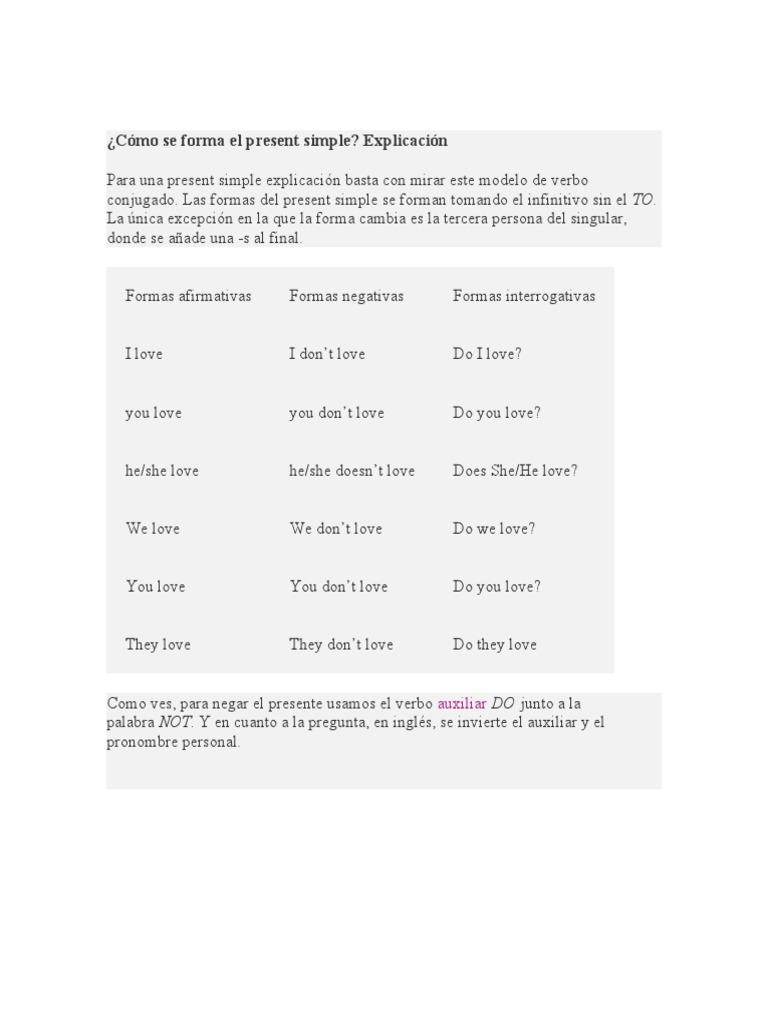 Cómo Se Forma El Present Simple | PDF | Verbo | Morfología