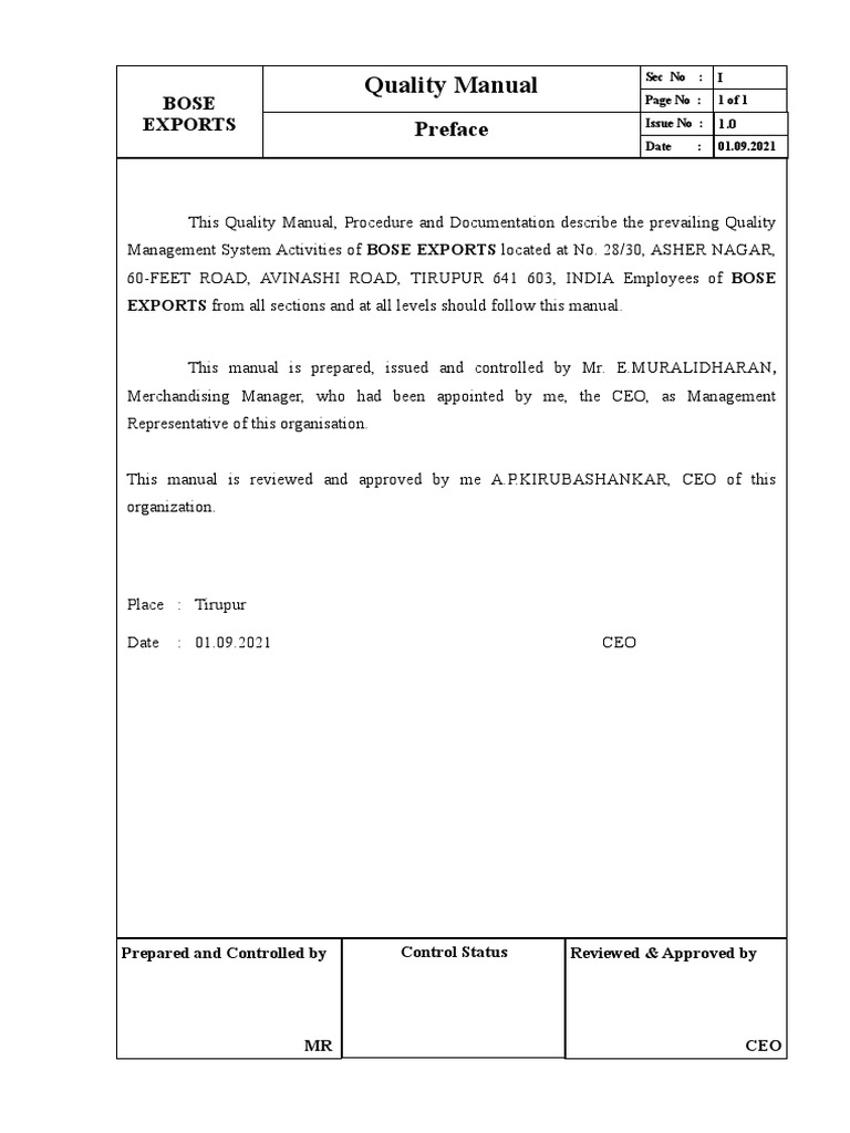 Quality Manual | PDF | Textiles | Audit