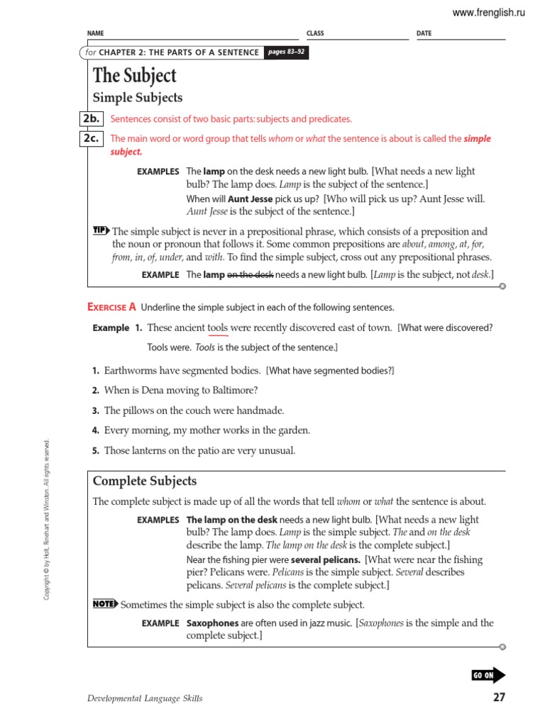 The Parts of A Sentence | PDF | Subject (Grammar) | Predicate (Grammar)
