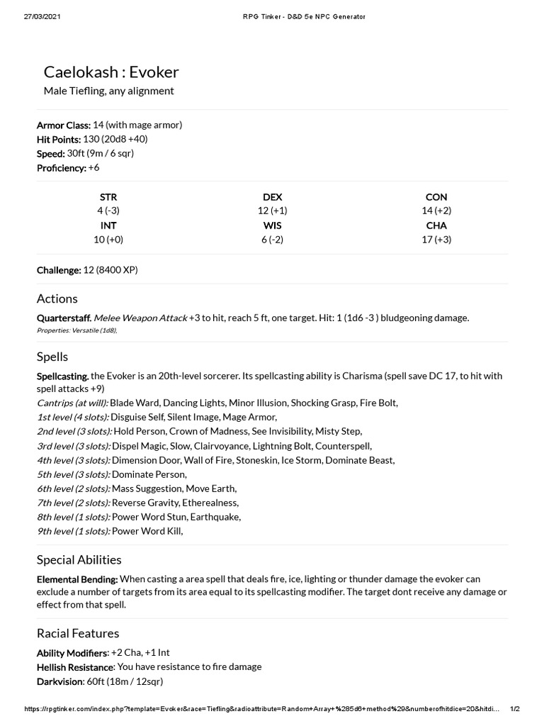 RPG Tinker - D&D 5e NPC Generator - 2 | PDF | Fantasy Games | Fantasy ...