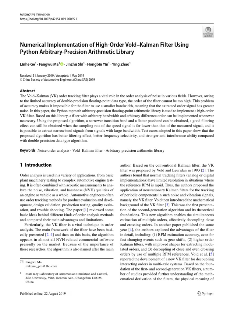 Ge2019 - Numerical Implementation of High Order Vold-Kalman Filter ...