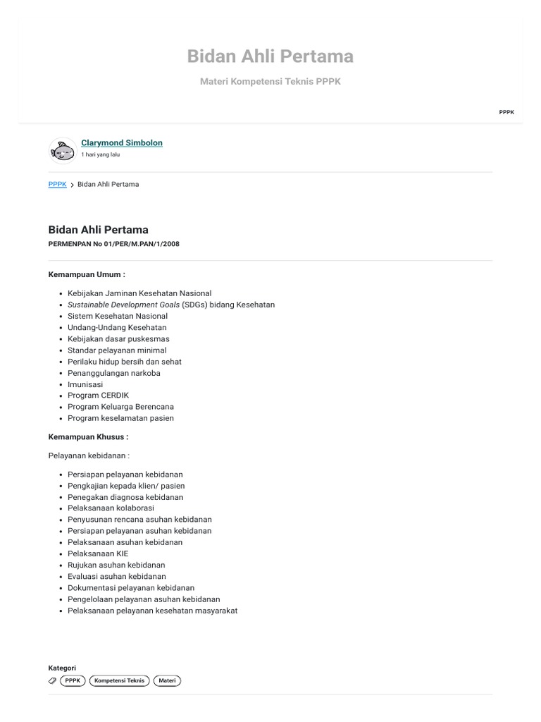 Bidan Ahli Pertama - Materi Kompetensi Teknis PPPK | PDF