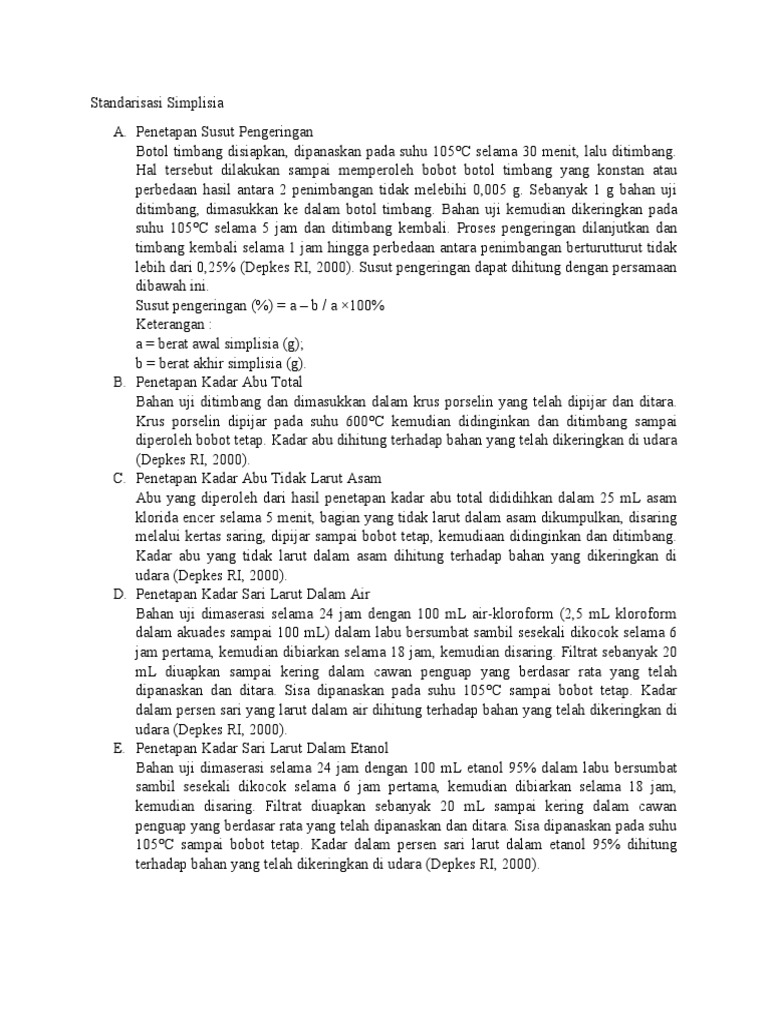 Standarisasi Simplisia | PDF