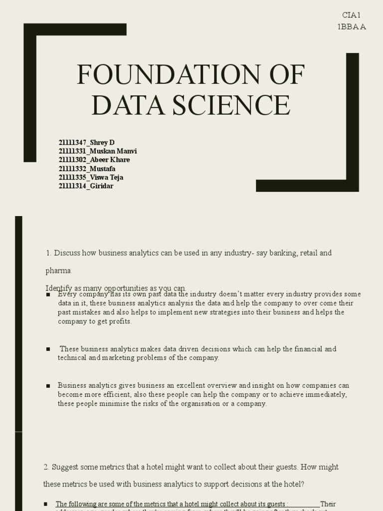 Foundation of Data Science: Cia1 1bba A | PDF | Level Of Measurement ...
