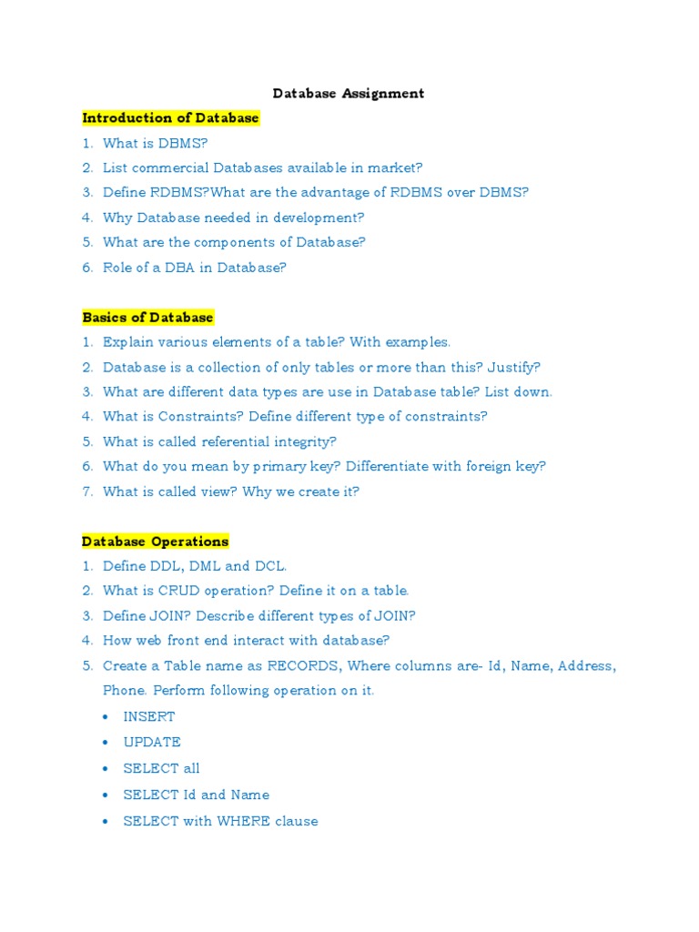 Database Assignment Introduction Of Database Pdf Relational