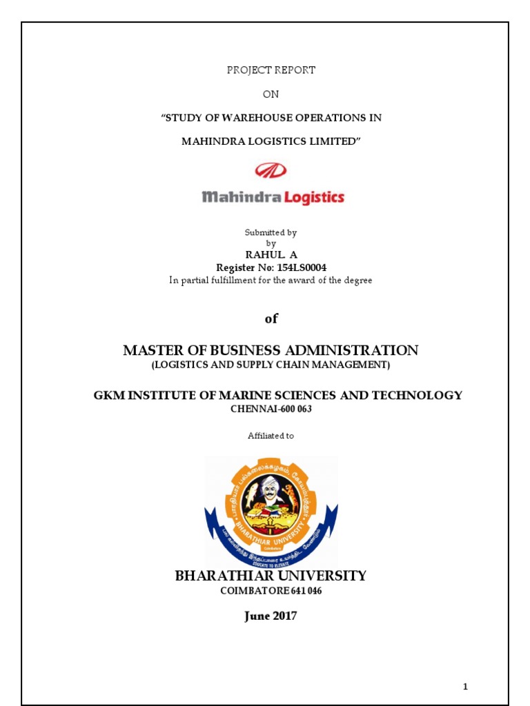 Final Mba Project | PDF | Warehouse | Logistics