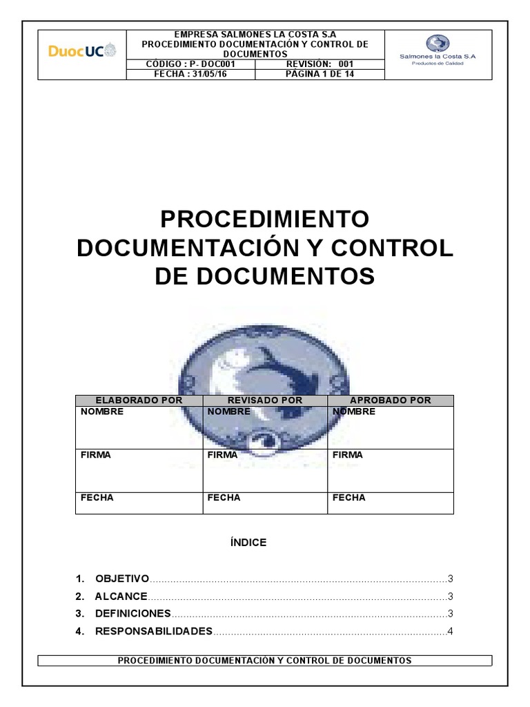 Procedimiento Documentación y Control de Documentos | PDF | Documento