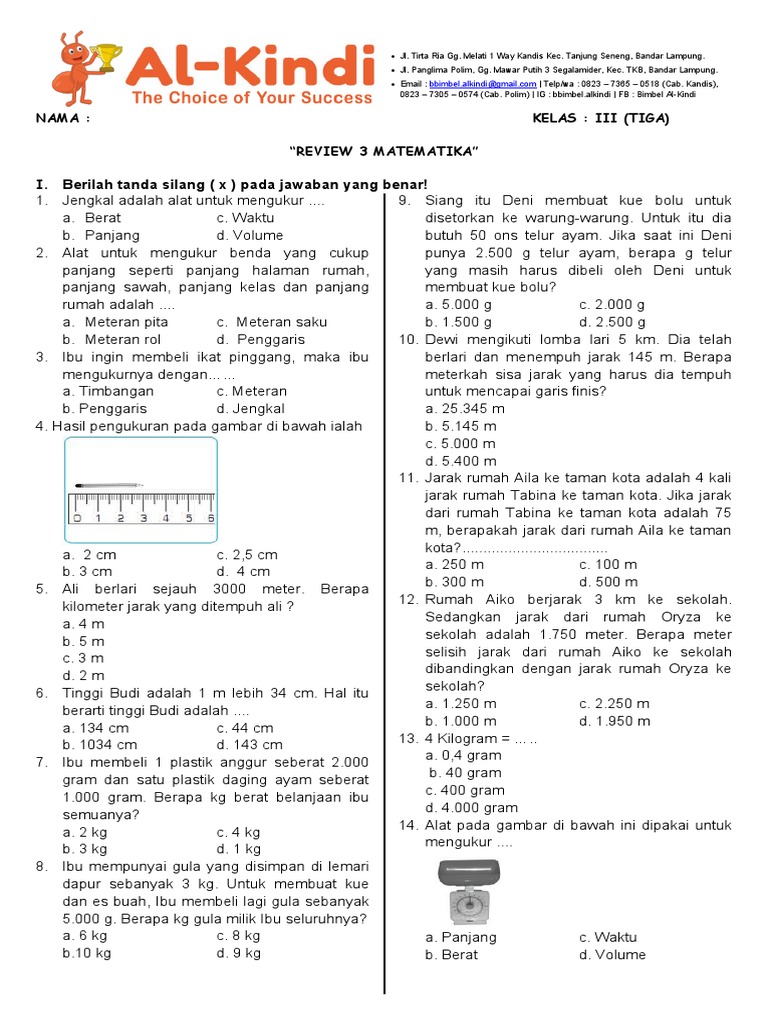 Soal MTK KLS 3 1 | PDF