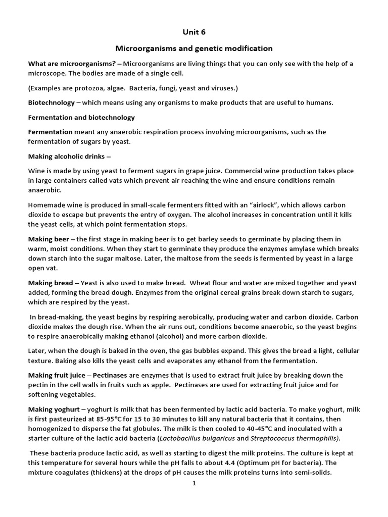 Unit 6 Biology Genetic Modification & Microorganism | PDF | Yeast ...