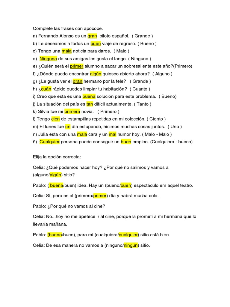 APÓCOPE 1 - Exercícios | PDF