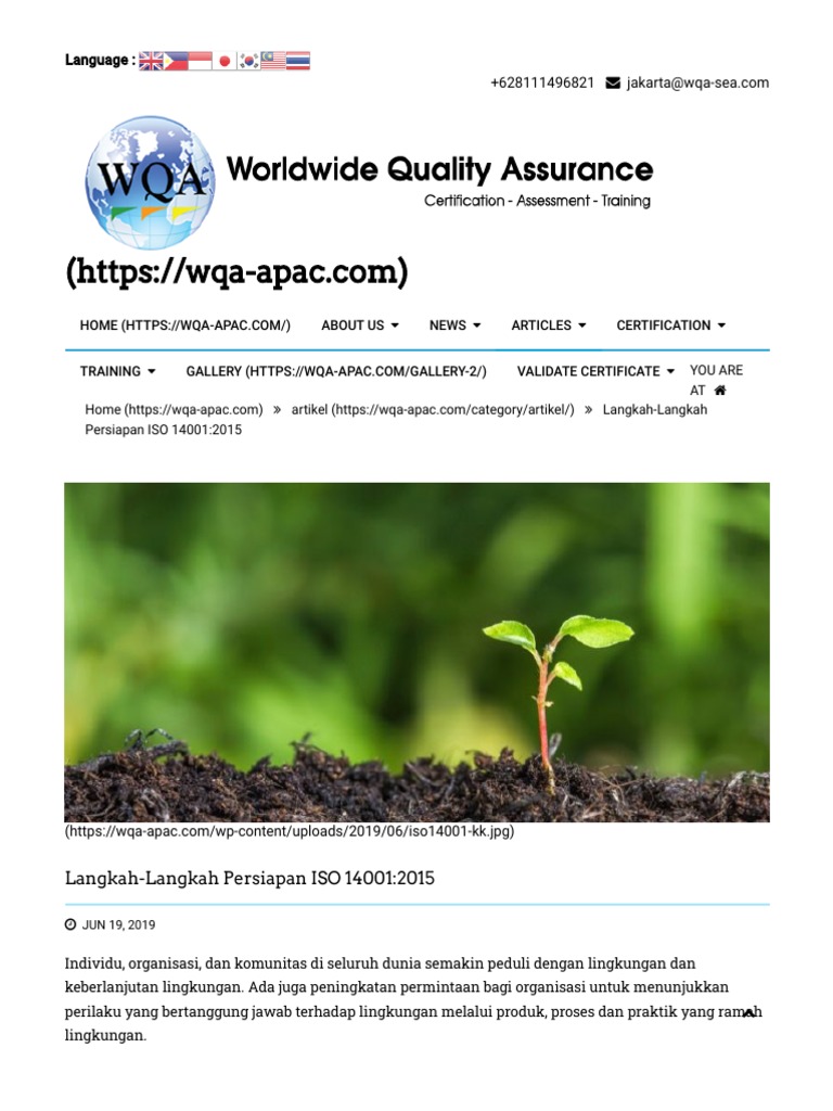 Langkah-Langkah Persiapan ISO 14001 - 2015 - WQA | PDF