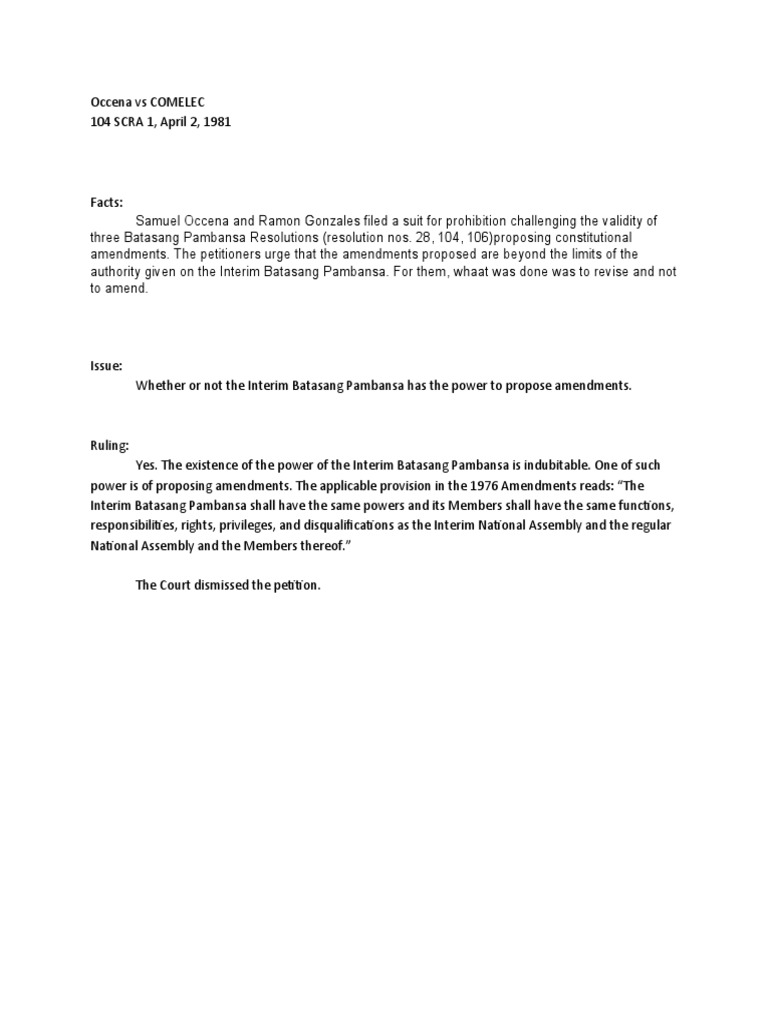 Occena Vs Comelec | PDF