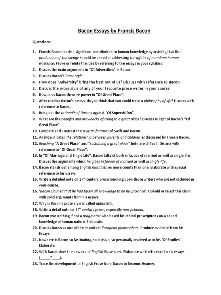 Bacon's Essays Explored | PDF | Francis Bacon | Essays