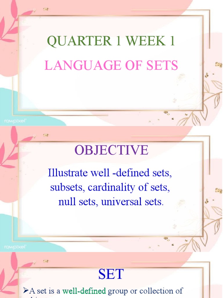 Quarter 1 Week 1: Language of Sets | PDF | Set (Mathematics) | Mathematics