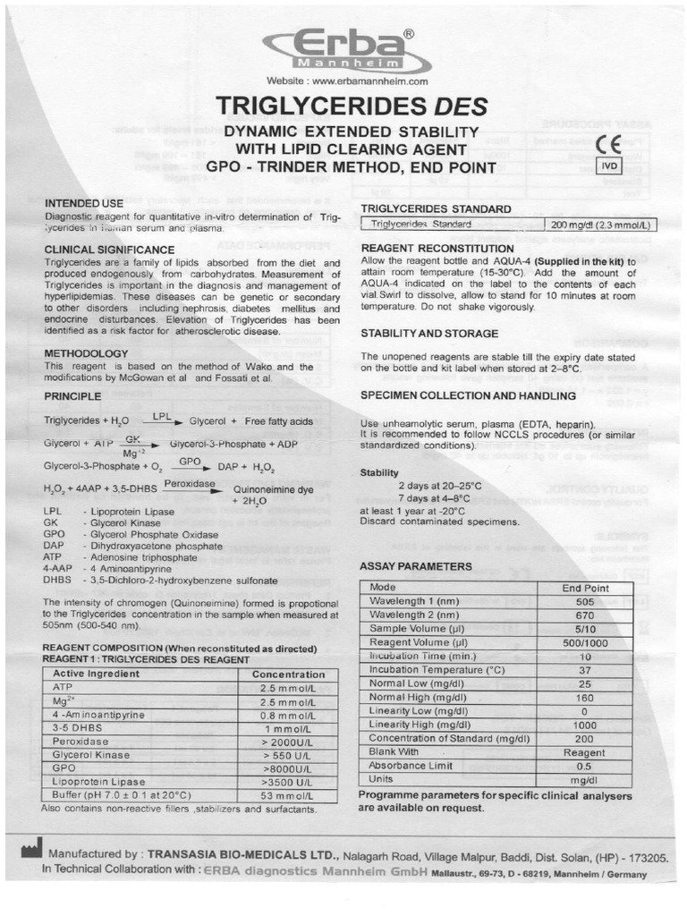 Erba TRIGLYCERIDES | PDF | Triglyceride | Organic Compounds